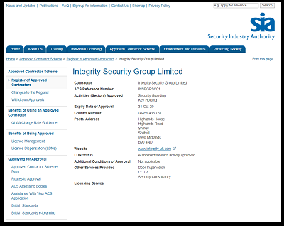 SIA Approved Contractor - Integrity Security Group Ltd - Integrity-UK